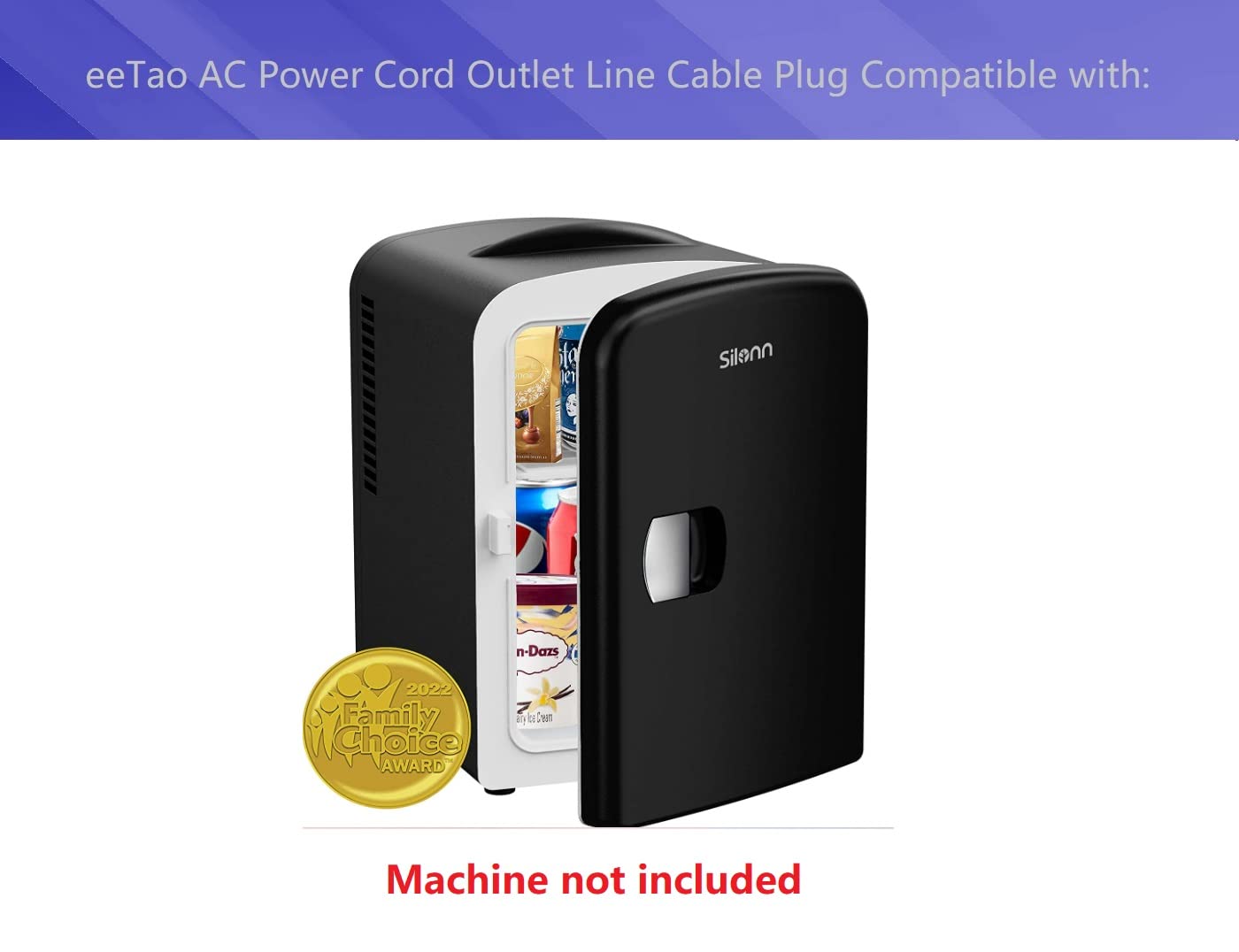 eeTao AC 120V Power Cord Cable Plug Lead Charger Compatible with Silonn SLRE01B Mini Fridge Portable Skin Care Fridge 4 L/6 Can Cooler and Warmer Small Refrigerator