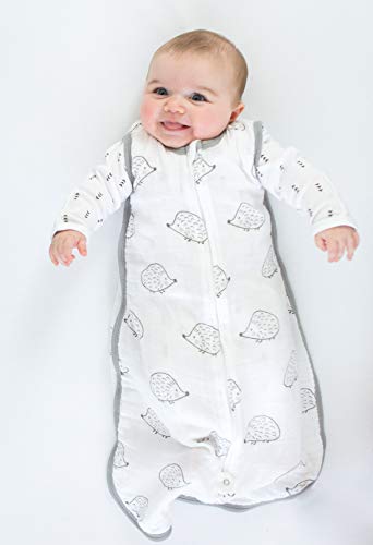 SwaddleDesigns Cotton Muslin zzZipMe Sleeping Sack, Wearable Blanket with 2-Way Zipper, Black Hedgehog, Large (12-18 Month) (Pack of 1)