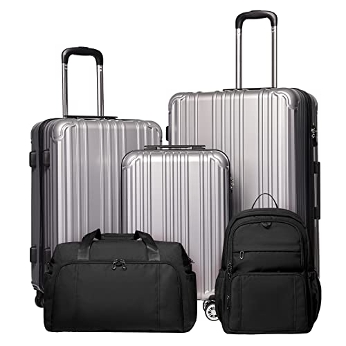 COOLIFE Luggage Expandable Suitcase PC+ABS 3 Piece Set with TSA Lock Spinner Carry on 20in24in28in (Sliver, 3 piece set)