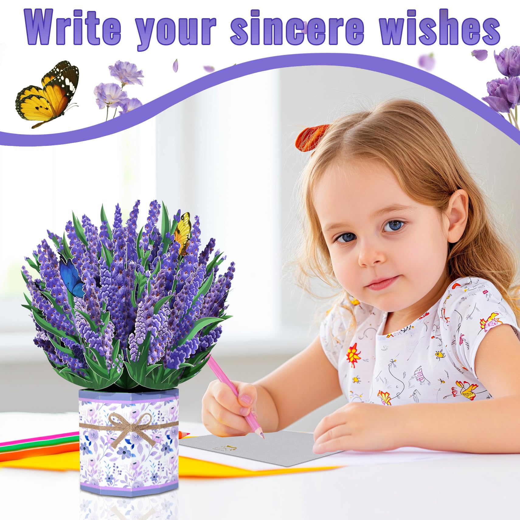 GREETING ART Floral Pop Up Birthday Card, Lavender, 22x20cm