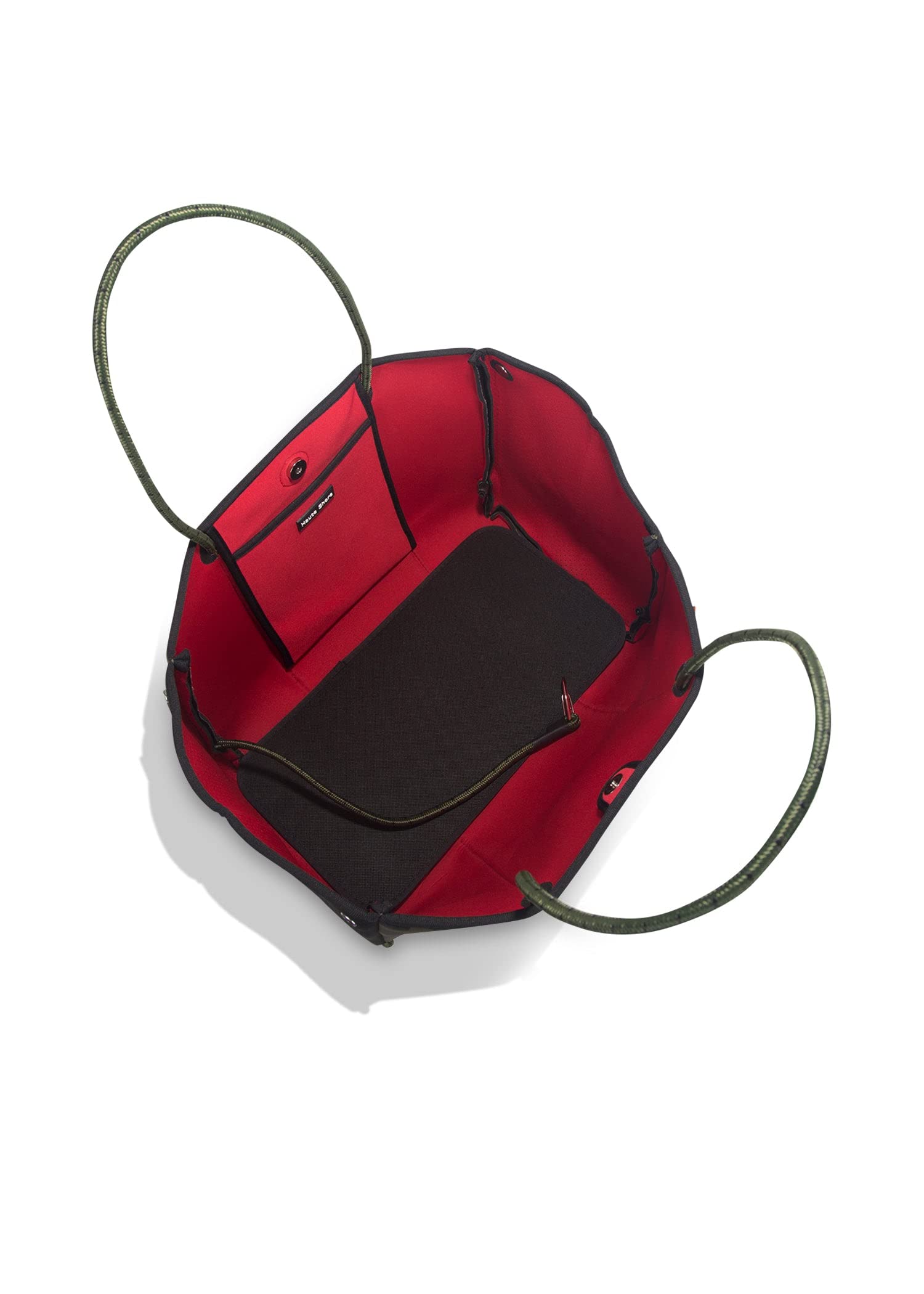 Haute Shore - Greyson Brat2 Neoprene Tote Bag w/Zipper Wristlet Inside (Greyson, Camo Gren w/Black & Red Stripe)