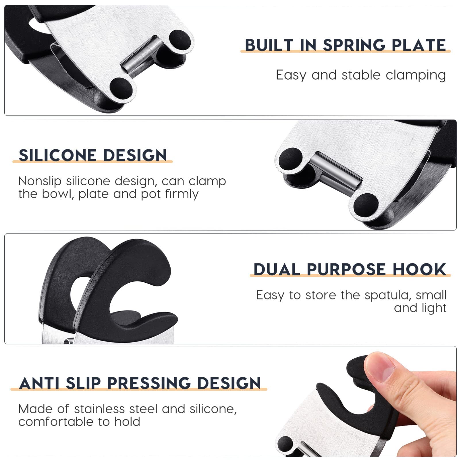Cabilock 2pcs Pot Spatula Rest Stainless Steel Pot Clips Anti Scalding Silicone Spoon Spatula Holder Pot Spoon Rest