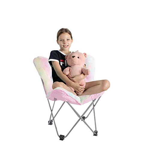 Heritage Kids Faux Fur Butterfly Chair, Rainbow 27.5D x 31.5W x 35H Inch