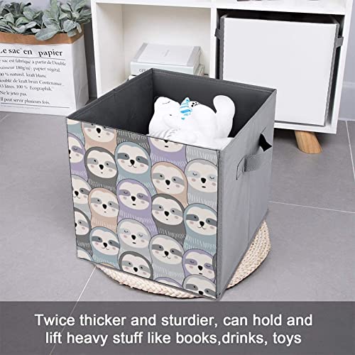 Cute Sloths Foldable Storage Bins Printd Fabric Cube Baskets Boxes with Handles for Clothes Toys, 11x11x11