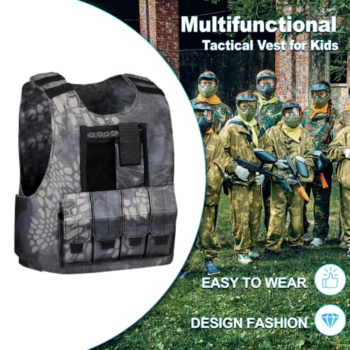 Kids Tactical Vest Kit Teens Airsoft Vest Outdoor Woodland CS Multi-Function Combat Assault Training Protective Adjustable Vest