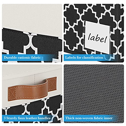 PFFVRP Large Storage Bins with Lids, Foldable Fabric Storage Baskets with Lids, Sturdy Storage Boxes with Labels and 3 PU Handles for Closet Home Bedroom Office (26L, 3 Packs, Black Plaid&White)