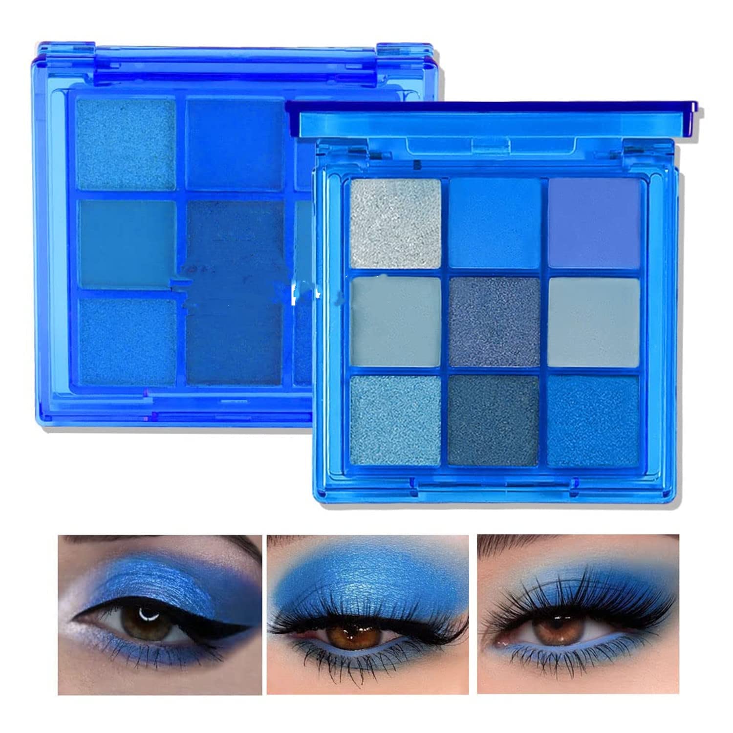 MAEPEOR Black Grey Smokey Eyeshadow Palette 9 Colors Cool Toned Matte Glitter Eyeshadow Palette Longlasting Waterproof Smoky Eye Shadow for Girls and Women (Set 3, Blue Silver)