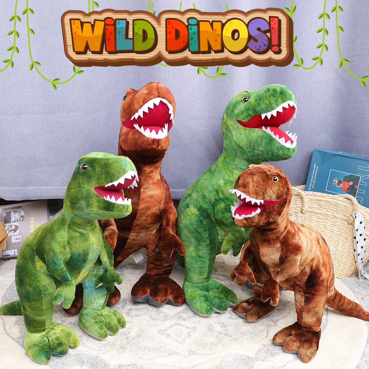 Seyomi Stuffed Dinosaur Plush 31.5 inches Giant RLifelike Stuffed T-Rex Toy for Boys,Green