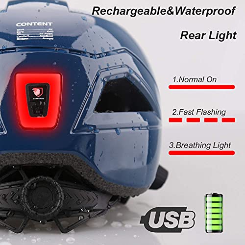 Bike Helmet Women, Shinmax Bicycle Helmet Men with USB Charging Light&Portable Backpack Adjustable Size for Urban Commuter Cycling Helmet Bc-177