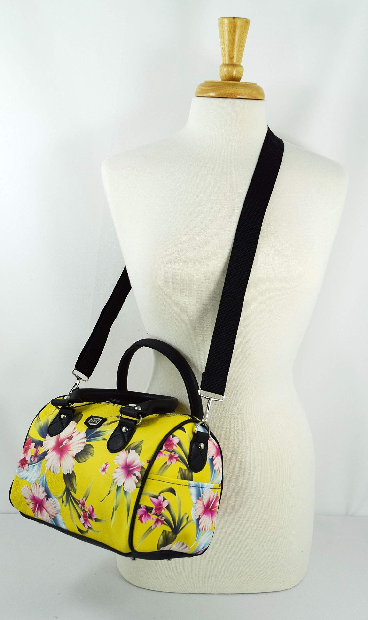 Liquor brand Aloha Hawaiian Luau Hawaiian hibiscus print Round Purse Handbag (Yellow)