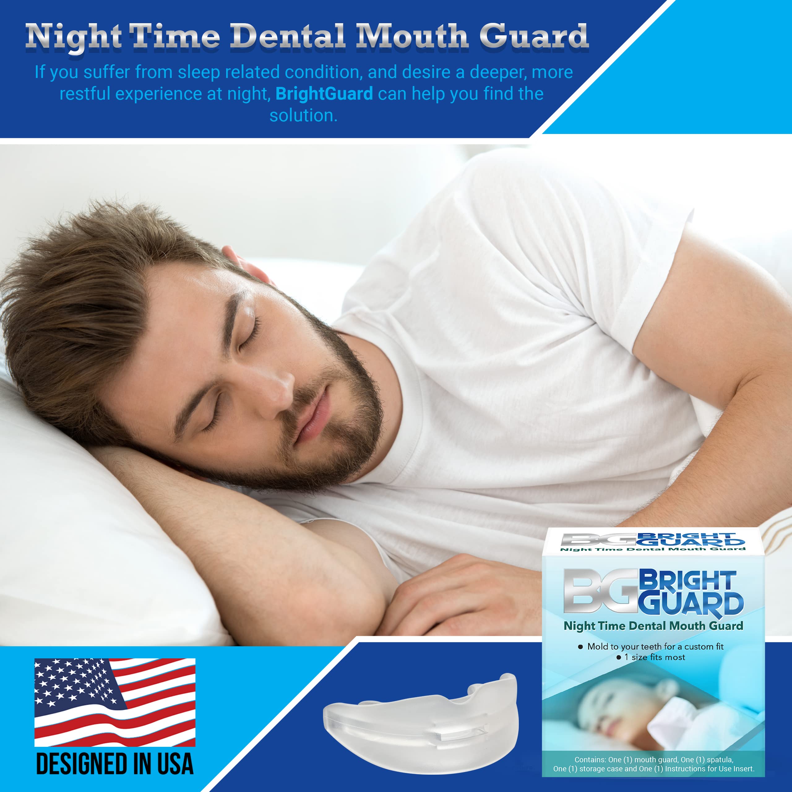 BrightGuard Grinding Mouth Guard - Teeth Grinding Mouth Guard for Sleep – Night Dental Bite Nightguard - Clenching, Bruxism, TMJ Guards - Moldable & Comfortable