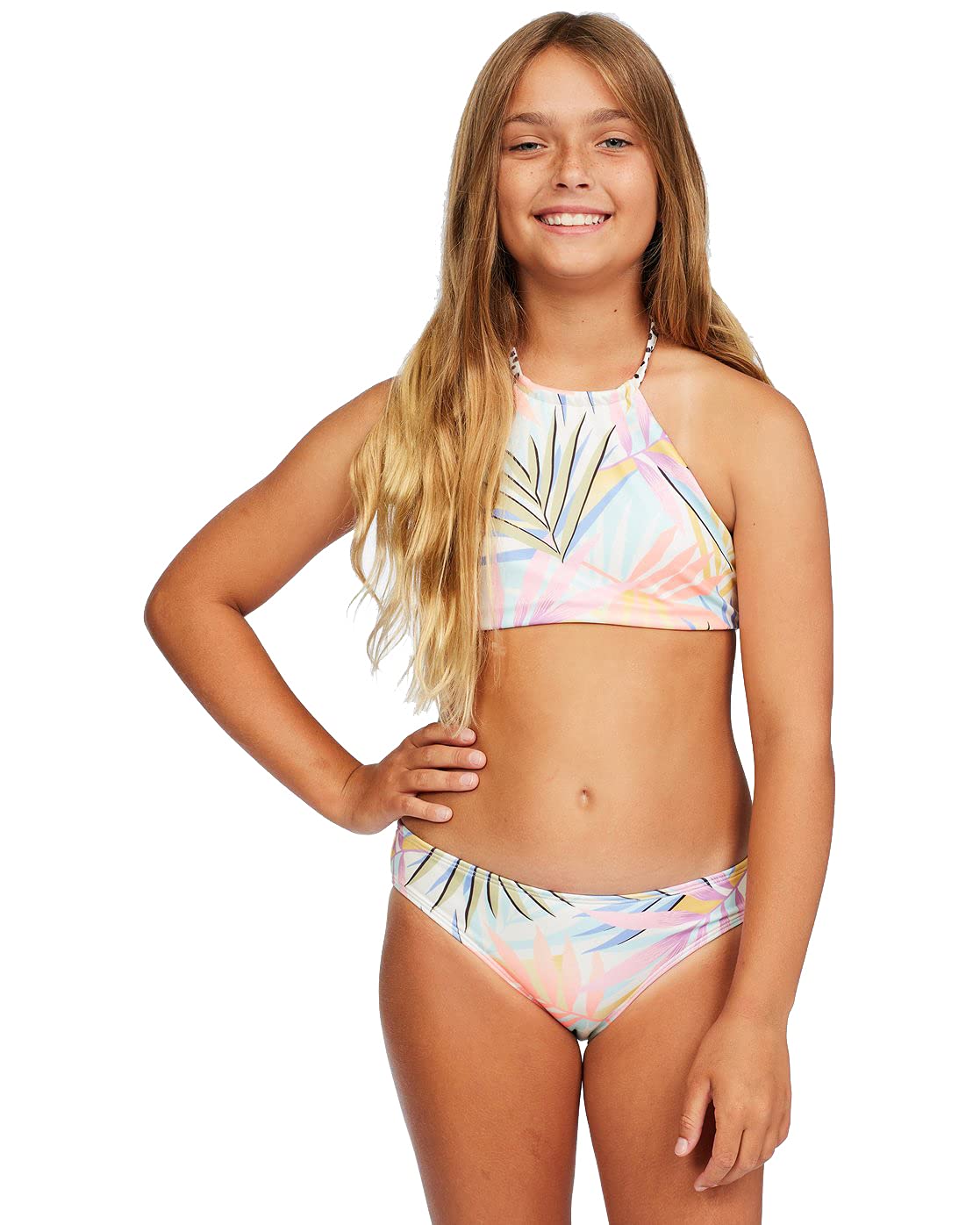 Billabong Girls' Tropic Party Reversible High Neck Swim Set, Multi, 4