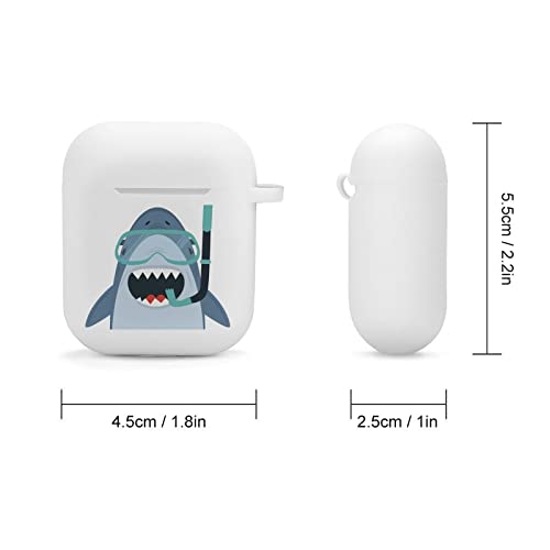 Cute White Shark with Diving Silicone AirPods Case Protective Cover Compatible with AirPods 2 & 1 with Keychain