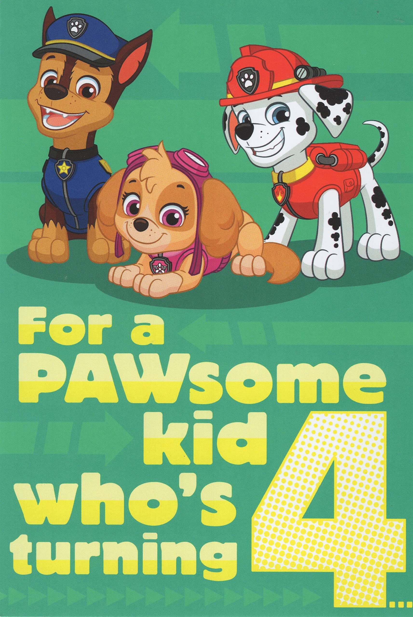 Paw Patrol Happy 4th Fourth Birthday Card (Age 4) Featuring Chase, Skye, and Marshall - For a PAWsome Kid Who's Turning 4... You're Wished Adventure, Fun, and More! Happy 4th Birthday!