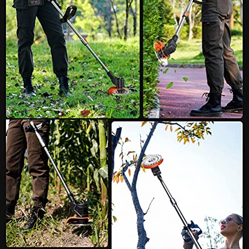 GMRZ Portable Electric Grass Cutter Machine, Handheld String Trimmer Lawn Mower 24V Powered Garden Edger Tool with U-Handle and Replace Blade,2 Battery