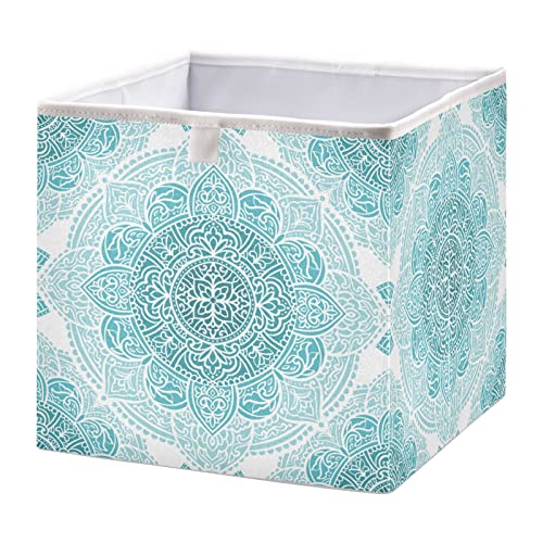 Kigai Aqua Turquoise Mandala Cube Storage Bins - 11x11x11 In Large Foldable Storage Basket Fabric Storage Baskes Organizer for Toys, Books, Shelves, Closet, Home Decor