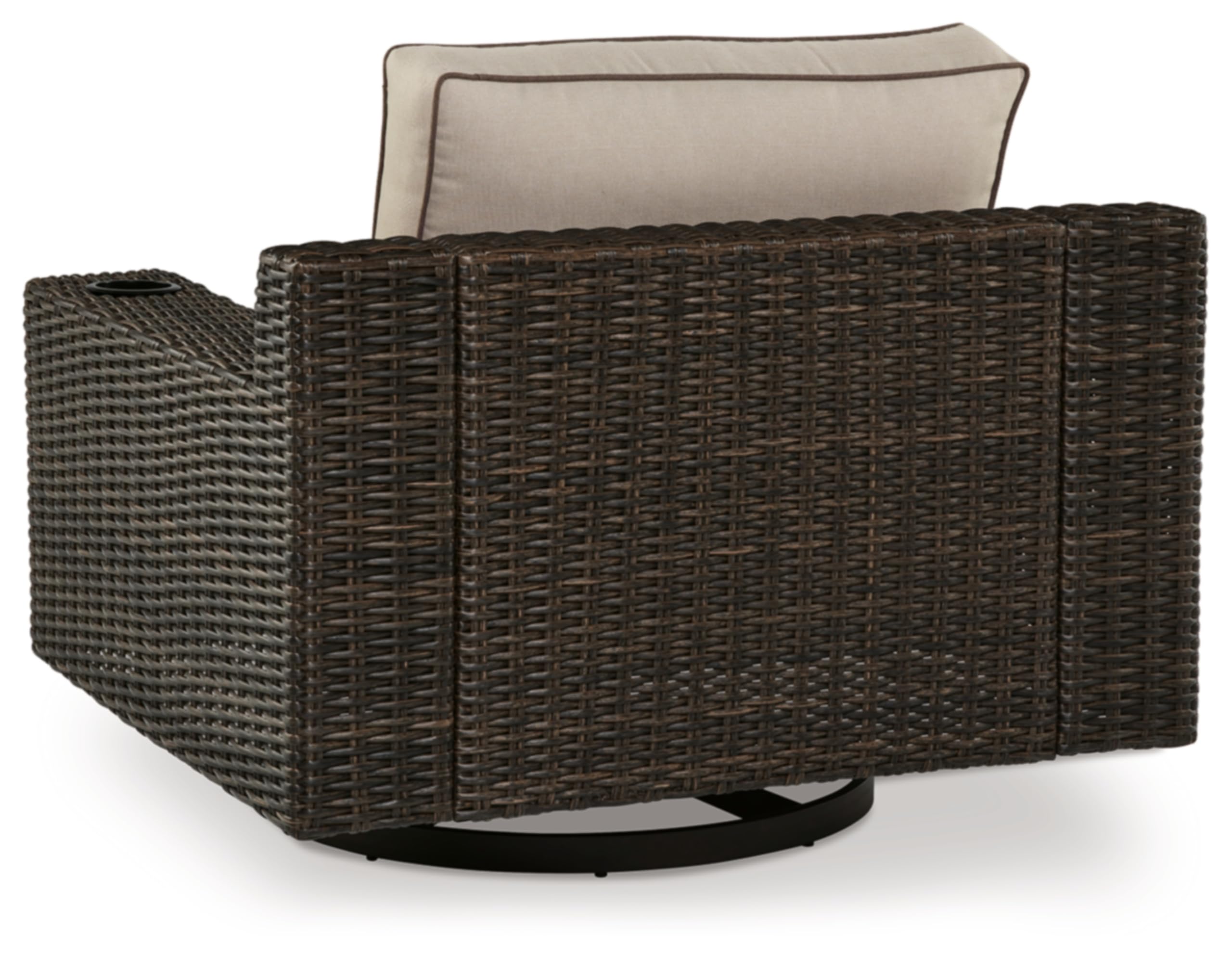 Signature Design by Ashley Coastline Bay Casual Outdoor Swivel Lounge with Cushion and 2 Cup Holders, Beige & Dark Brown