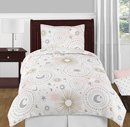 Sweet Jojo Designs Blush Pink, Gold and Grey Star and Moon Organizer Storage Bins for Celestial Collection - Set of 2