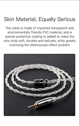 Keephifi Earphone Upgrade Cable-KBEAR 4 Core Upgraded Cable 4N Purity Silver Headphone Cable HiFi in Ear Monitor Replacement Cable, for ZS5, ZS6, ZS7, C10, C12, C16, C04, CA4, CA2 (2PIN, 4.4MM)…