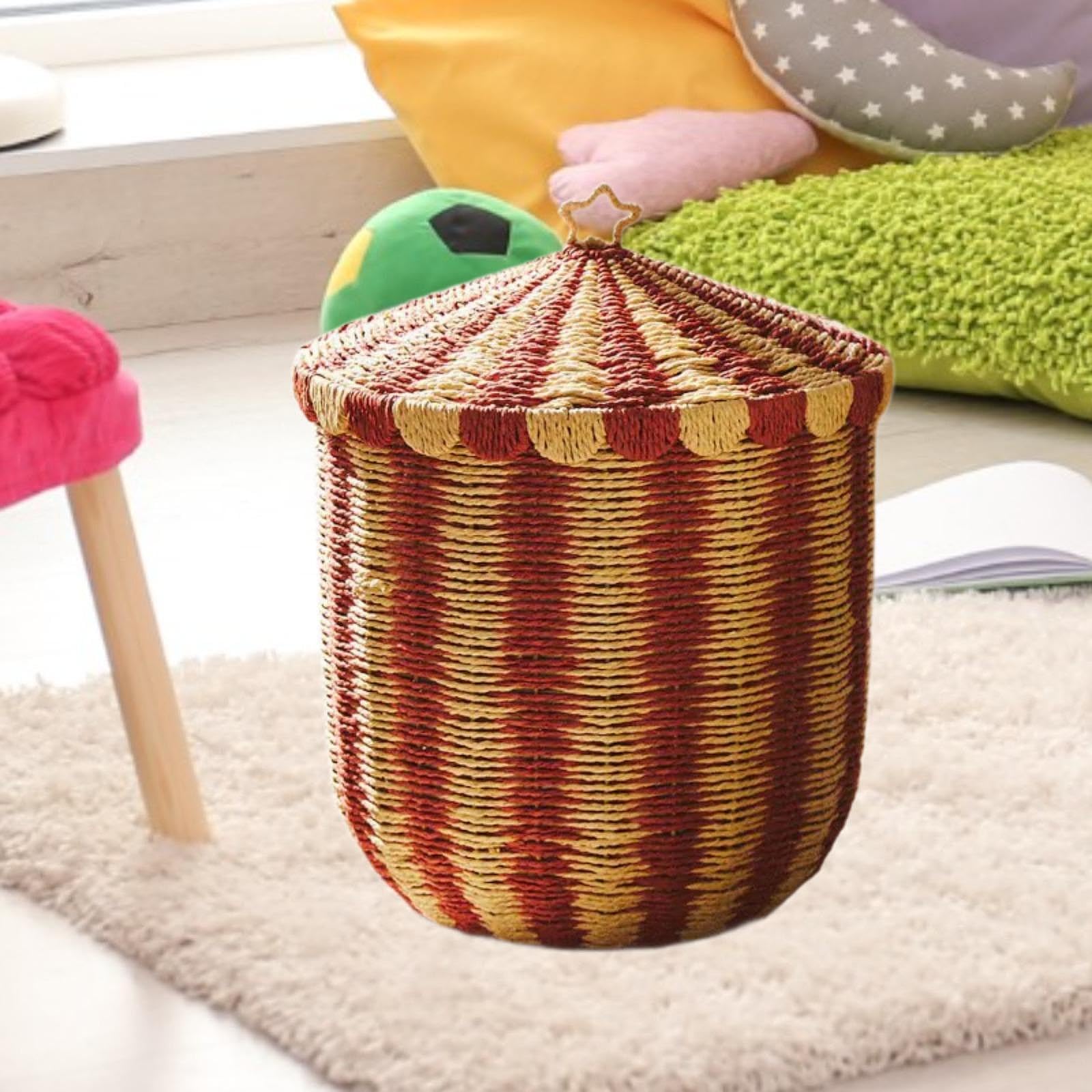 Bothyi Woven Storage Basket Laundry Basket Bin Storage Container Toys Organizer Sundries Organizer for Playroom Nursery Blanket Toys, 37cmx43cm