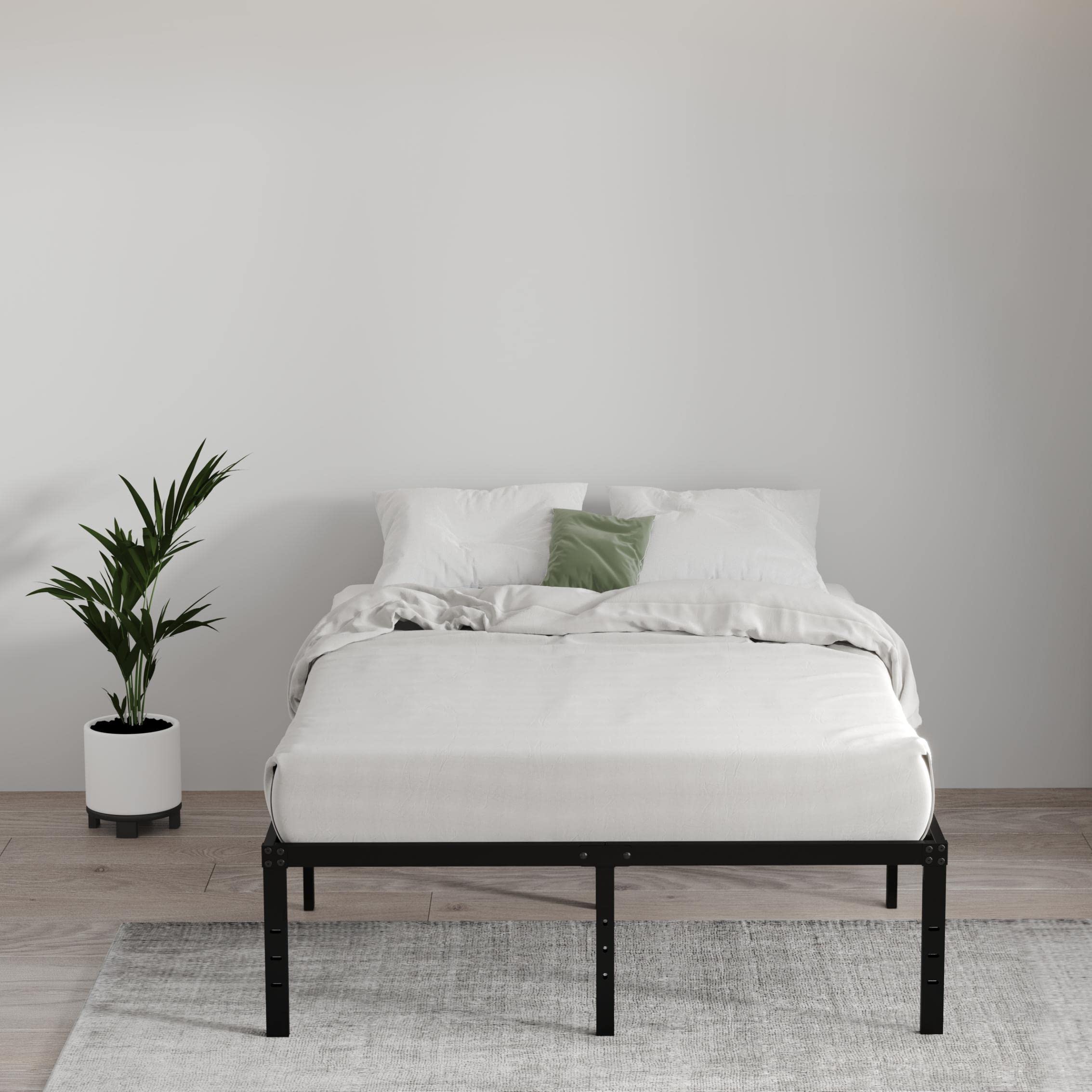 EMODA 18 Inch California King Bed Frames Heavy Duty Tall Metal Cal King Platform with Large Storage Space, No Box Spring Needed, Noise Free, Black