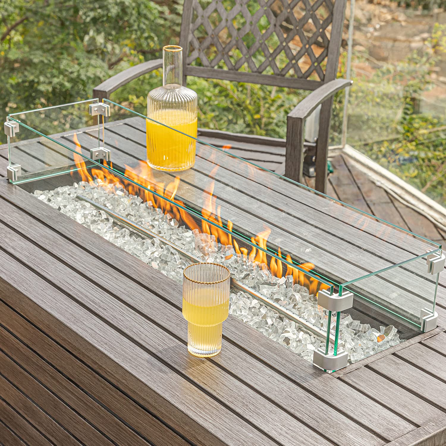 COSIEST Glass Wind Guard, Rectangle, Tempered Glass for Outdoor Fire Pit , 30x8x5.5 inches