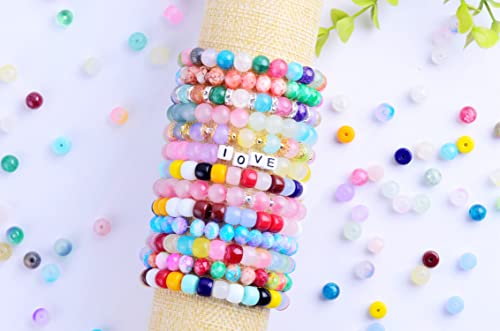 Glass Beads Kit for Jewelry Making Bracelet Charms Set Bulk Crafts 480pcs 8mm Round 12colors with Accessories, Chakra Bead DIY Beading Necklace Adults Beginners (Glass Jade)