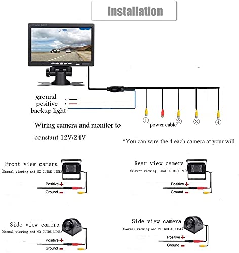 Backup Camera Kit 7 inch 4-Spilt Monitor Rear View Cameras with IP 67 Waterproof 18 IR Night Vision Car Camera for Tucks, RVs,Trailers,Bus,Vans + 4pcs 10m/393.7inch Cables