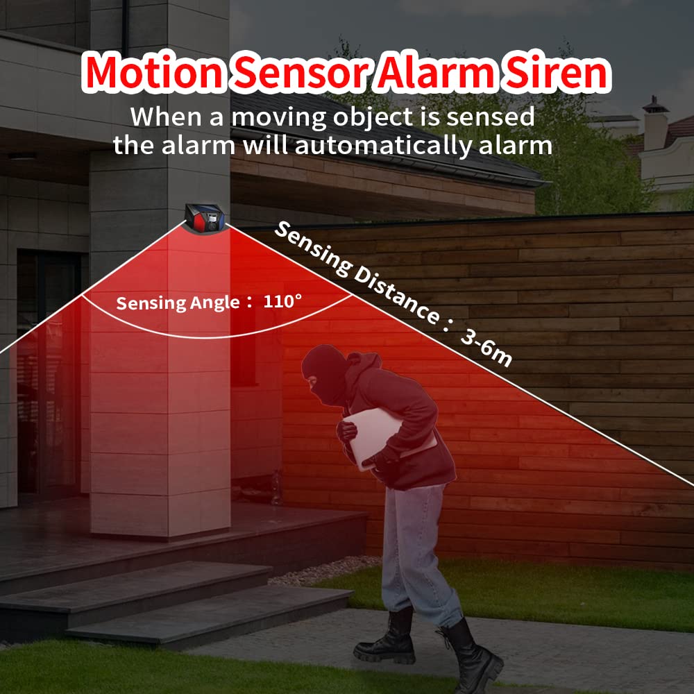 ChunHee Solar Strobe Alarm Light with Motion Sensor Siren Outdoor with Remote Controller 129db Sound Security Siren Light IP67 Waterproof and 4 Mode for Home,Farm,Barn,Villa,Yard(2 Pack)