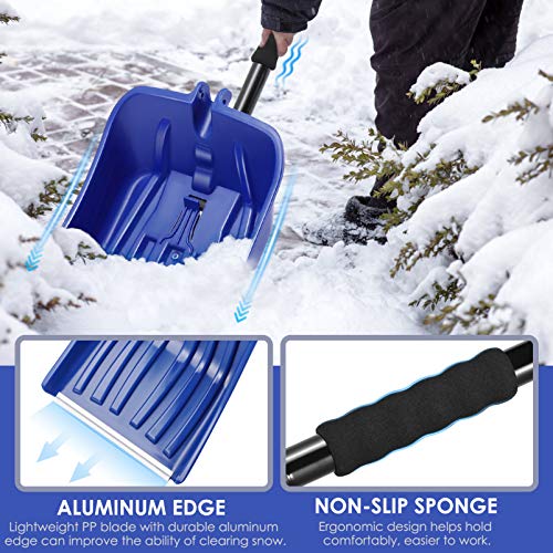 CLISPEED Snow Shovel for Car, Folding Snow Shovel with Ice Scraper for Car Truck Driveway Snow Removal (Blue)