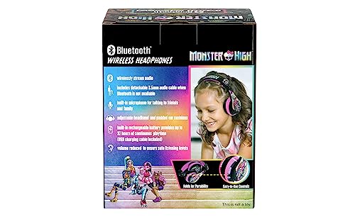 eKids Monster High Bluetooth Headphones for Kids, Wireless Headphones with Microphone Includes Aux Cord, Volume Reduced Kids Foldable Headphones for School, Home, or Travel