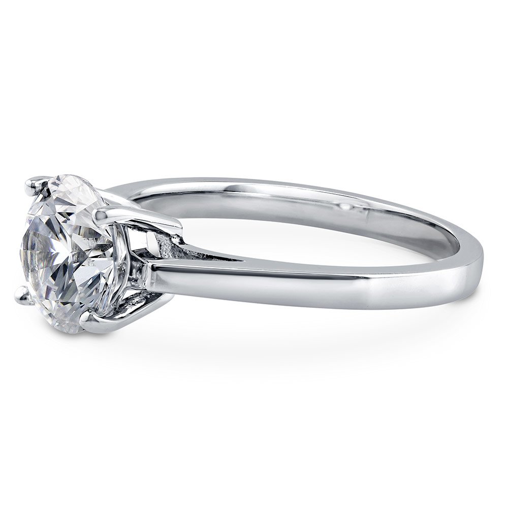 BERRICLE Sterling Silver Solitaire Wedding Engagement Rings 2 Carat Round Cubic Zirconia CZ Ring for Women, Rhodium Plated Size 8