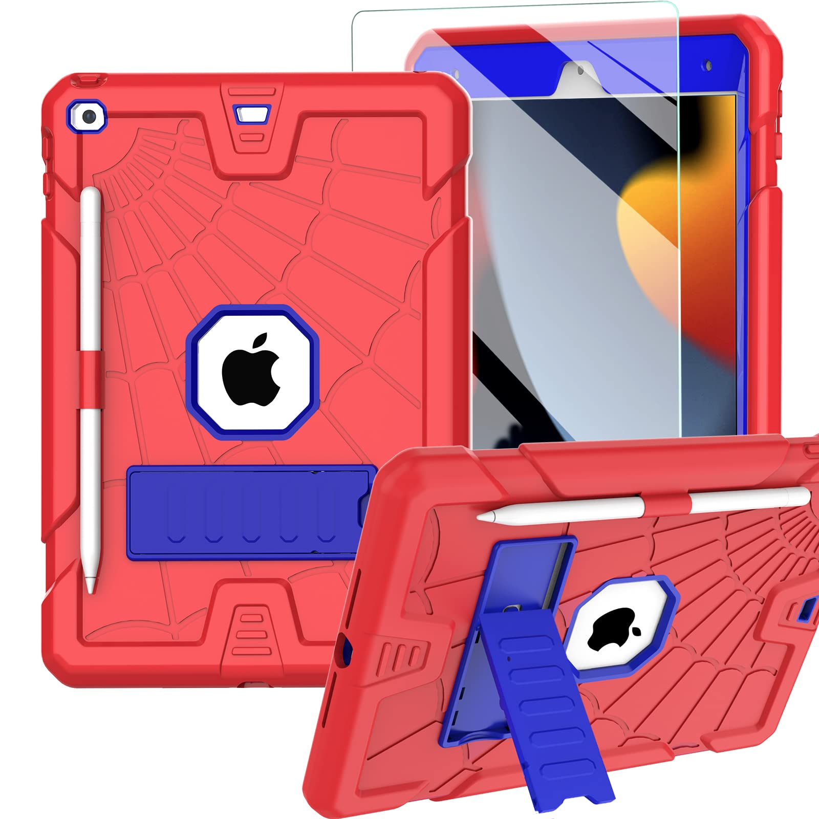 Blosomeet Kids Case for iPad 9th Generation Case 2021 / iPad 8th Generation 2020 / iPad 7th Generation 2019 Case with Tempered Glass Screen Protector & Stand | iPad 10.2 Inch Case with Pencil Holder