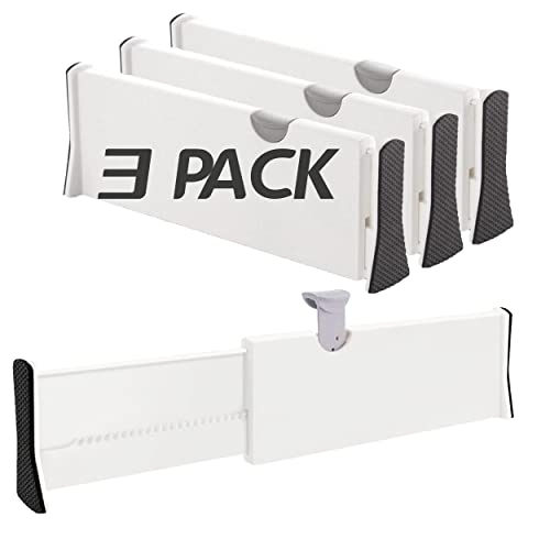 KIKILIE Extra Long Drawer Divider Expandable 15-21 Inch, 3 Pack Kitchen Drawer Divider Organizer, Adjustable Dresser Drawer Dividers, Multifunctional Drawer Organizers for Clothes,Silverware,Makeup
