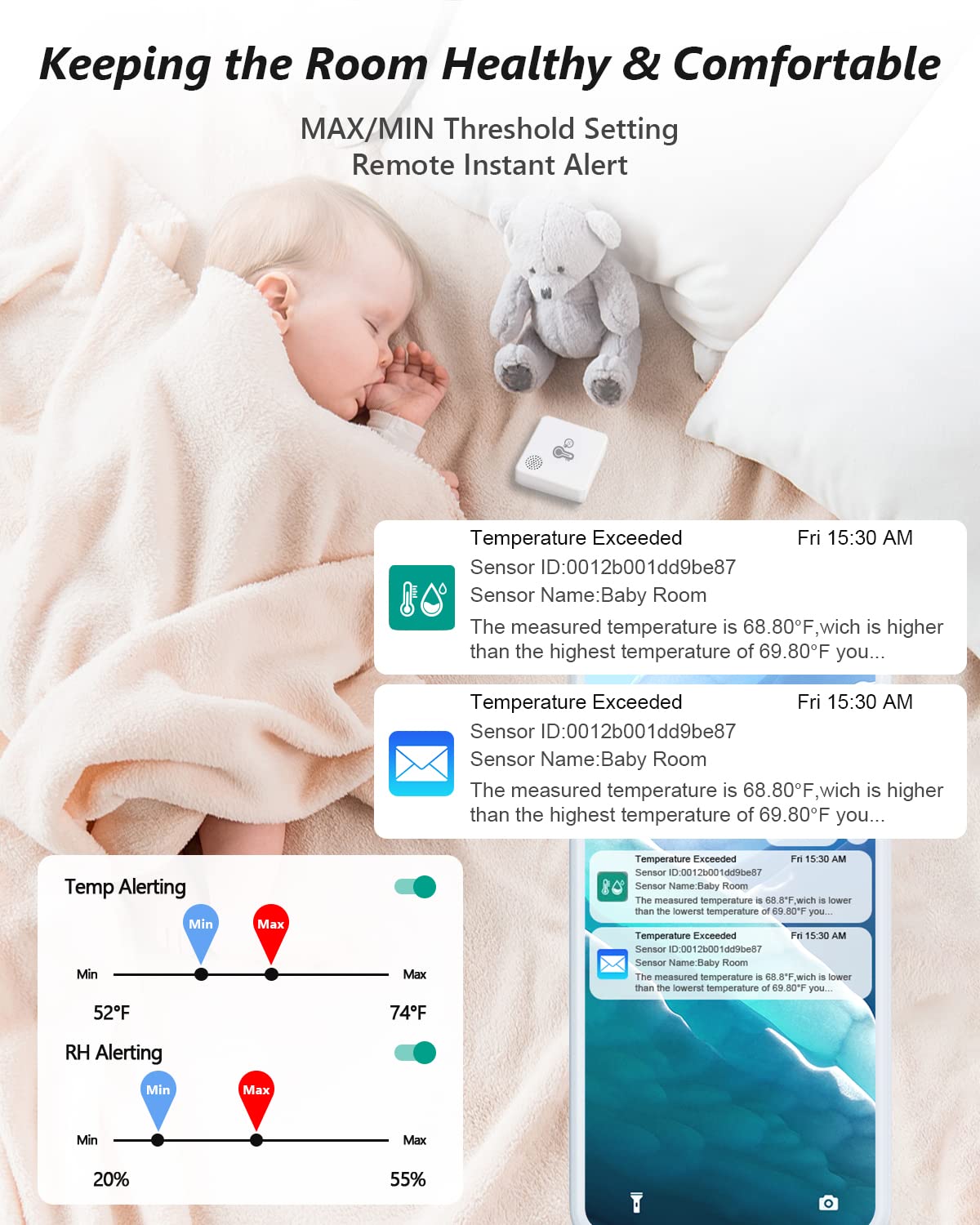 MOCREO ST6 Indoor Wireless Thermometer Hygrometer, Remote Temperature Humidity Monitor, Smart Temperature Sensor with App and Email Alert, 2 Years Data Storage Export (Hub Required)