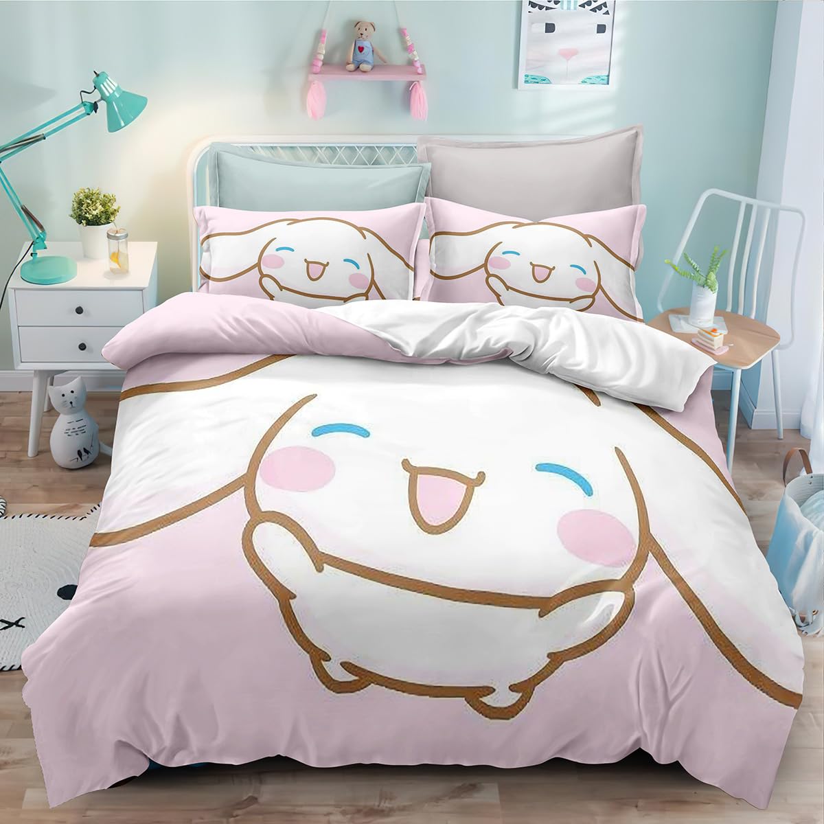 Cinnamoroll 3D Printed Bedding Set,Boys and Girls for Duvet Cover Set,(No Comforter) Soft Comforter Cover with Zipper Quilt Cover & Pillowcaseswith Zipper Closure Microfiber