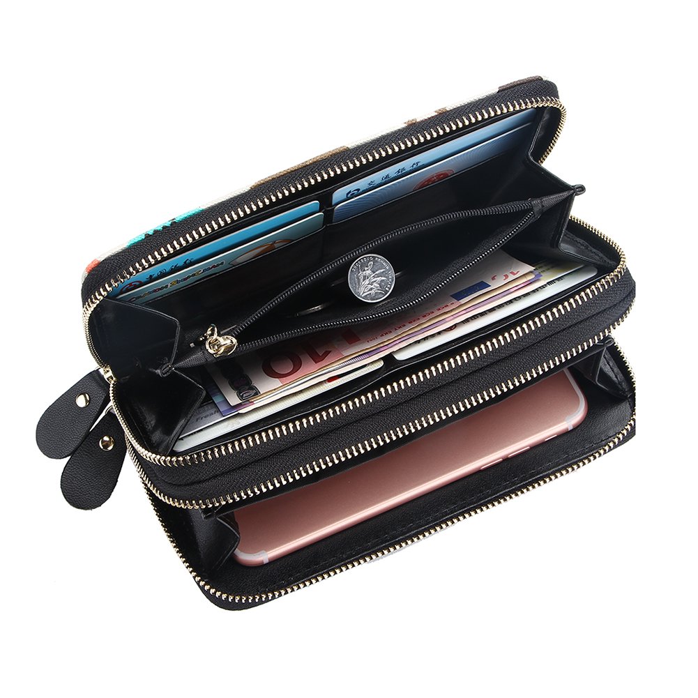 LATH.PIN Women Zipper Wallet Owl Wallet Purse Canvas Phone Card Holder with Coin Pocket and Strap