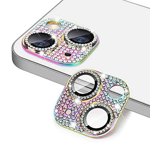 Hsefo for iPhone 13 & iPhone 13 Mini Camera Lens Protector, Bling 3D Rhinestone Sparkle Diamond 9H Tempered Glass Camera Cover Anti Scratch Shockproof Metal Lens Screen Full Protective Cover
