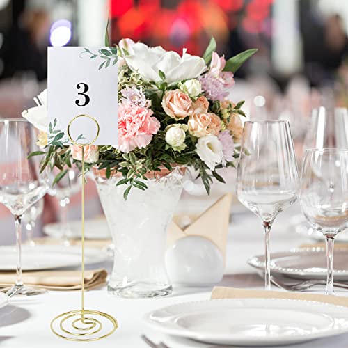 KIMOBER 10PCS 8.75" Tall Table Number Holders, Round Place Card Holder,Tabletop Memo Note Stand Picture Photo Picks Card Clips for Wedding Birthday Party(Gold)