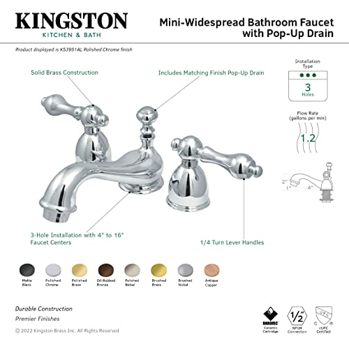 Elements of Design Nuvo Elements of Design ES3951AL Chicago 2-Handle 4" to 8" Mini Widespread Lavatory Faucet with Brass Pop-Up, 4-1/2", Polished Chrome