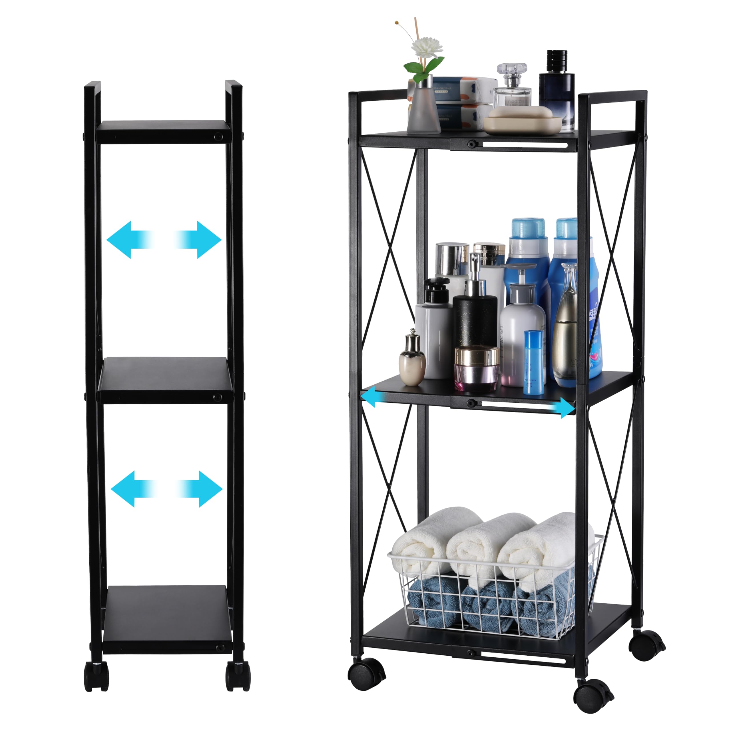 Boulphia 3 Tier Narrow Shelf Unit for Small Spaces, Shelf Between Washer and Dryer, Expandable, Narrow, Laundry Shelf Between Washer and Dryer, Ideal for Bathroom, Kitchen, Storage, Laundry