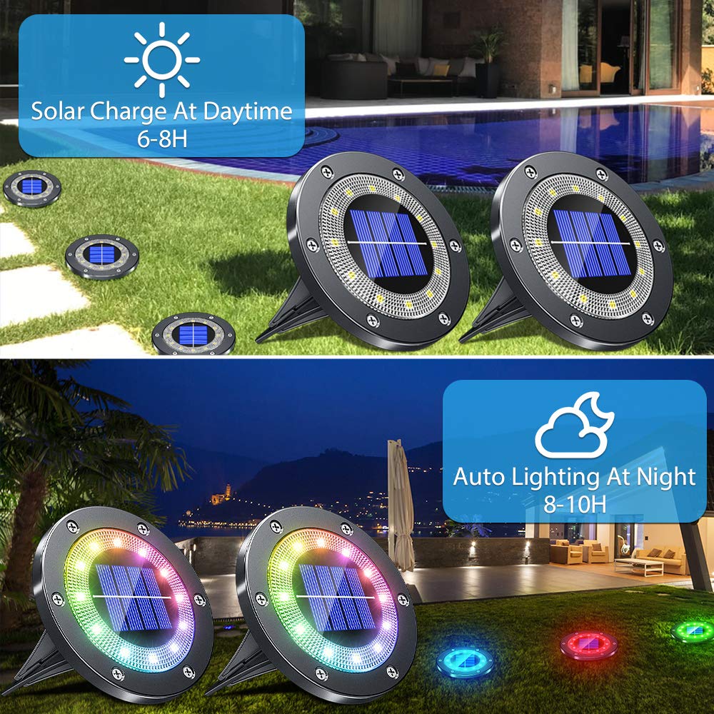 Biling Solar Ground Lights Outdoor Grid Design Shell, Solar Powered Frosted Black Outdoor Waterproof, 8 LED Solar Disk Lights for Pathway Garden Yard Landscape Patio Lawn - Warm White (4 Pack)