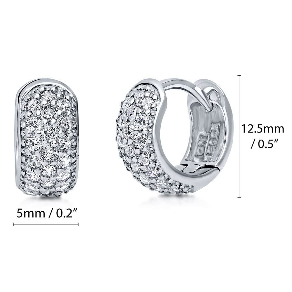 BERRICLE Sterling Silver Cubic Zirconia CZ Small Fashion Hoop Huggie Earrings for Women, Rhodium Plated 0.5"