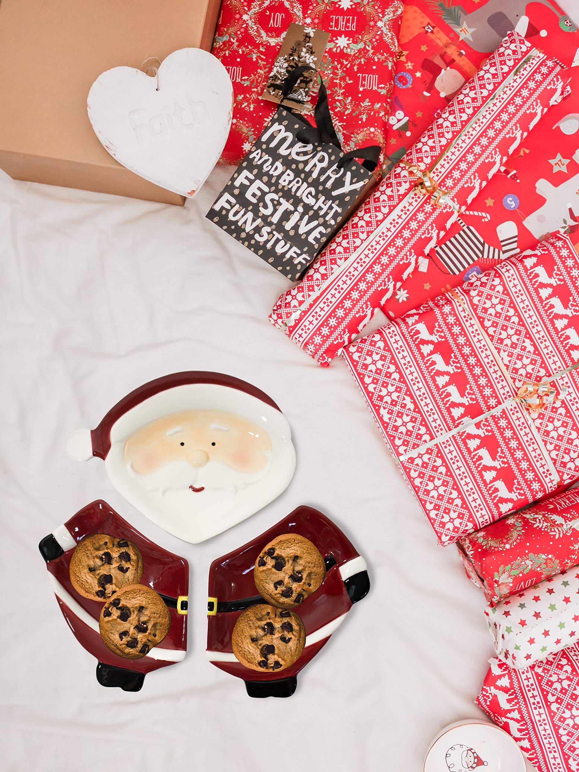Christmas Themed Red Santa Ceramic 3-Section Server
