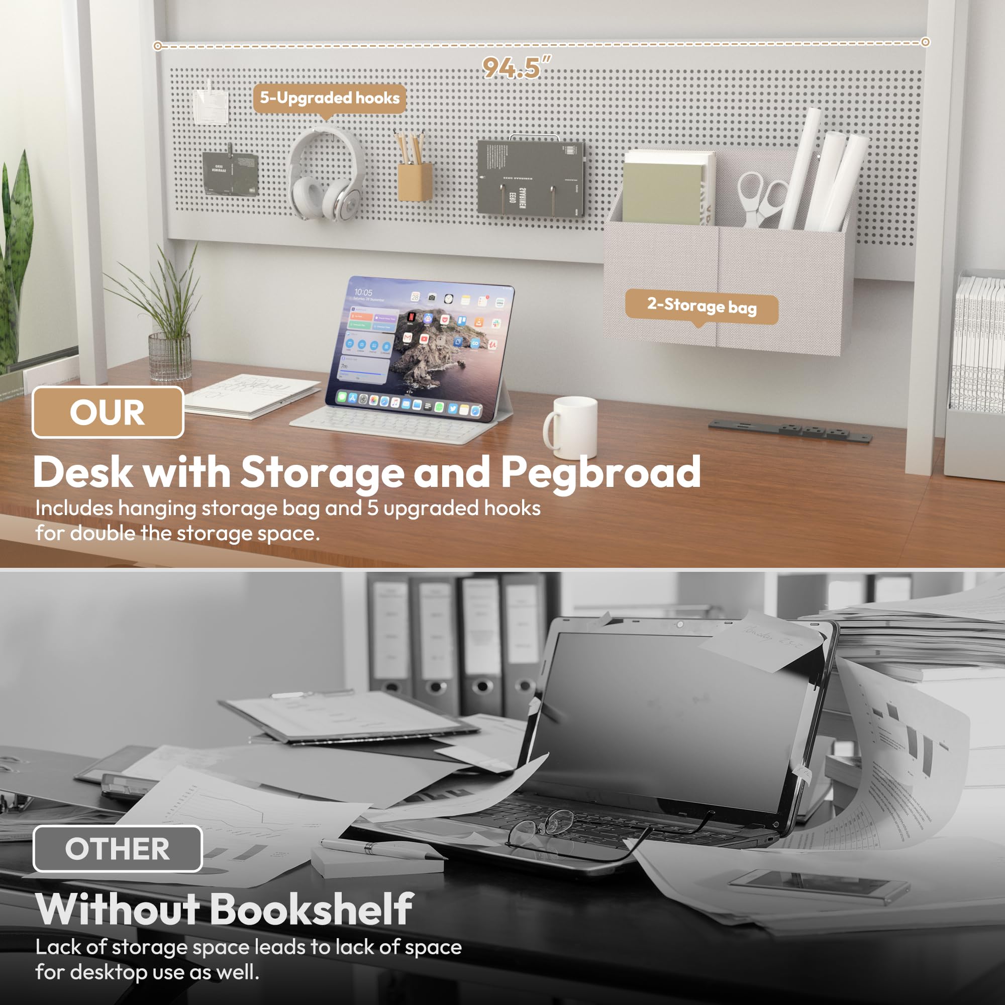 Dowinx L Shaped Desk with Pegboard and Removable Filing Cabinet, Reversible 67β Computer Gaming Desk with Power Outlet and Led, Office Corner Desk with Storage for Home Game, Brown
