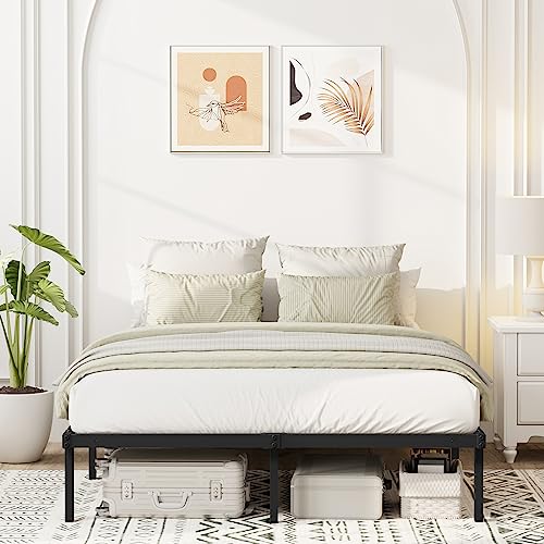 Flolinda Foldable Full Size Bed Frame Metal Platform Bed Sturdy Full Bed Frame 10 Minutes Quick Assembly Steel Slats 11 Legs Support No Box Spring Needed Noise-Free 14inch Black