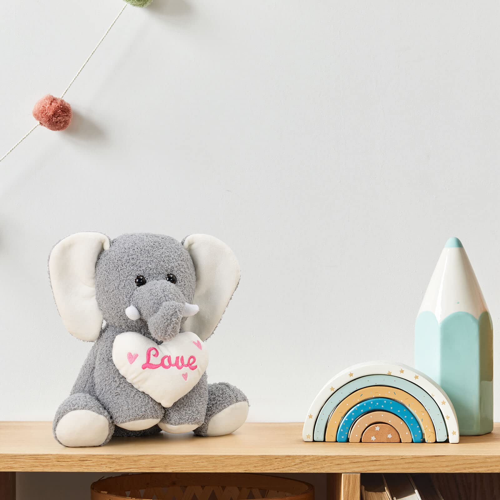 MODIFYI Plush Toys, Gift Toy, Huggable Elephant Stuffed Animal Toy, Hugging A Heart-Shaped Toy, Soft and Lovely Plush Puppy, Washable, Suitable for Newborns, Toddlers, Kids, Multi, Grey, 9"