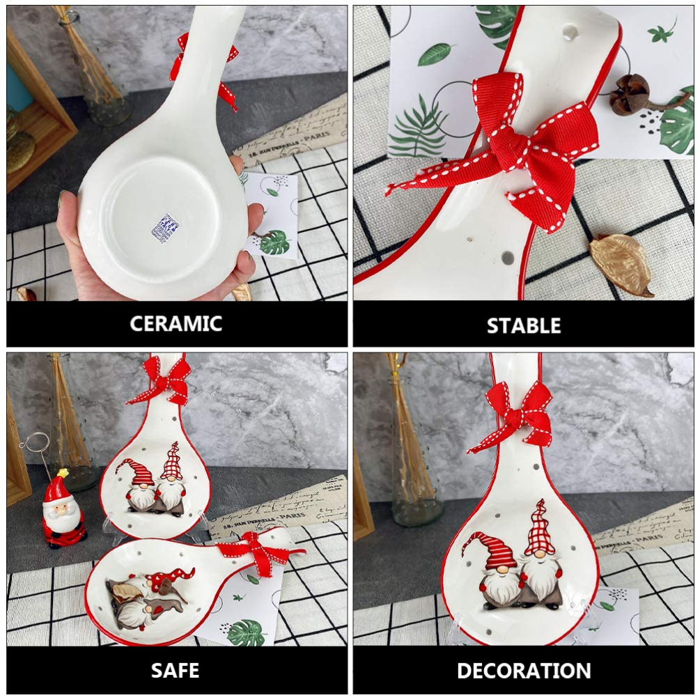 Cabilock Christmas Spoon Rest Santa Ceramic Spoon Holder 9.5 x 4.5 inch for Christmas Party Decorations, Kitchen Stove-Counter Top