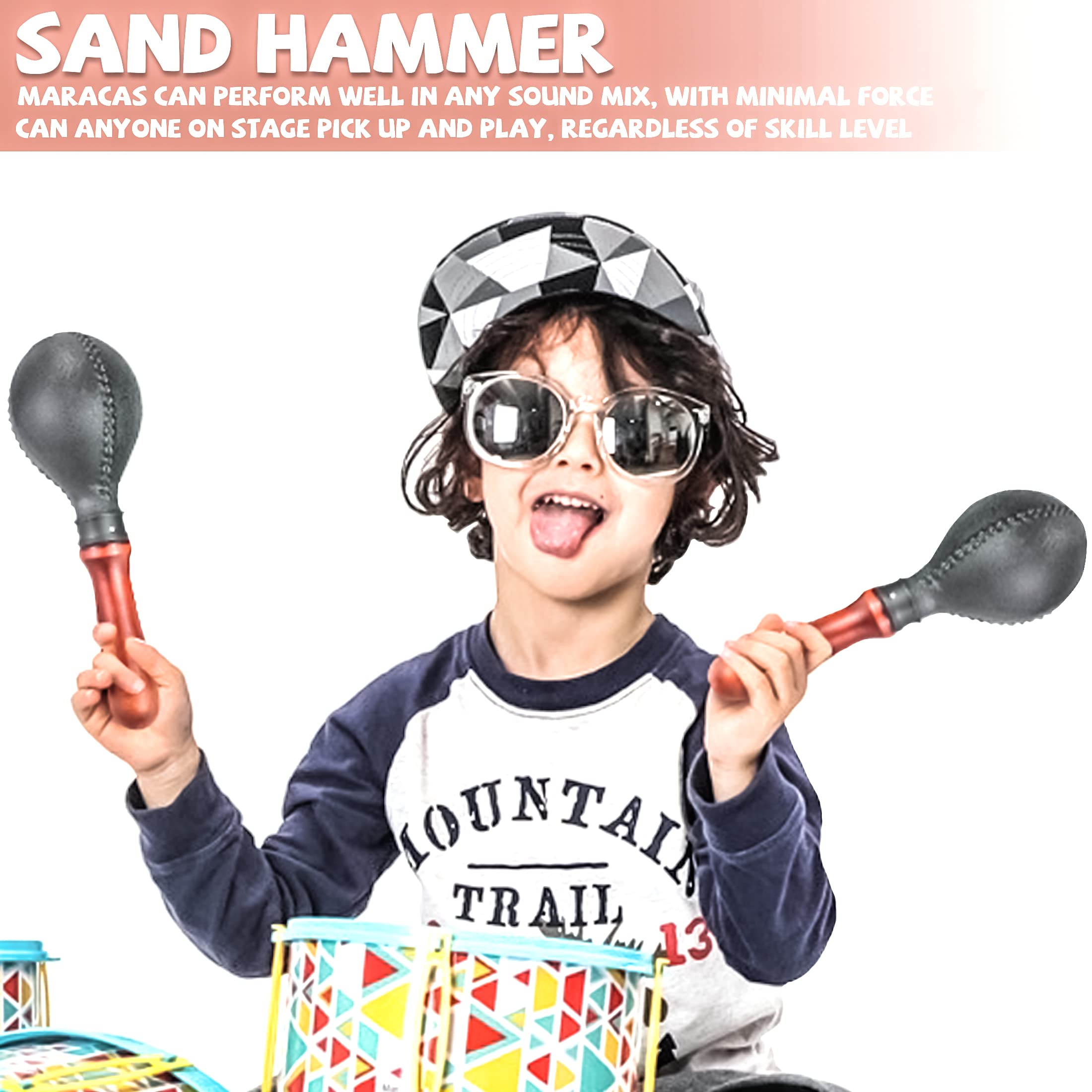 Heatoe 1 Pair Black Wood Handle Maracas, Sand Hammer Percussion Instrument Shakers Rattles for Beginners and Professionals