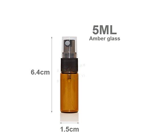 Elfenstall- 20pcs Amber 5ml 1/6oz Atomizer Vial Glass Bottle Spray Refillable Perfume Empty Fine Mist Sample Bottle Clean Cloth Free 3ML Pipette for Travel Party